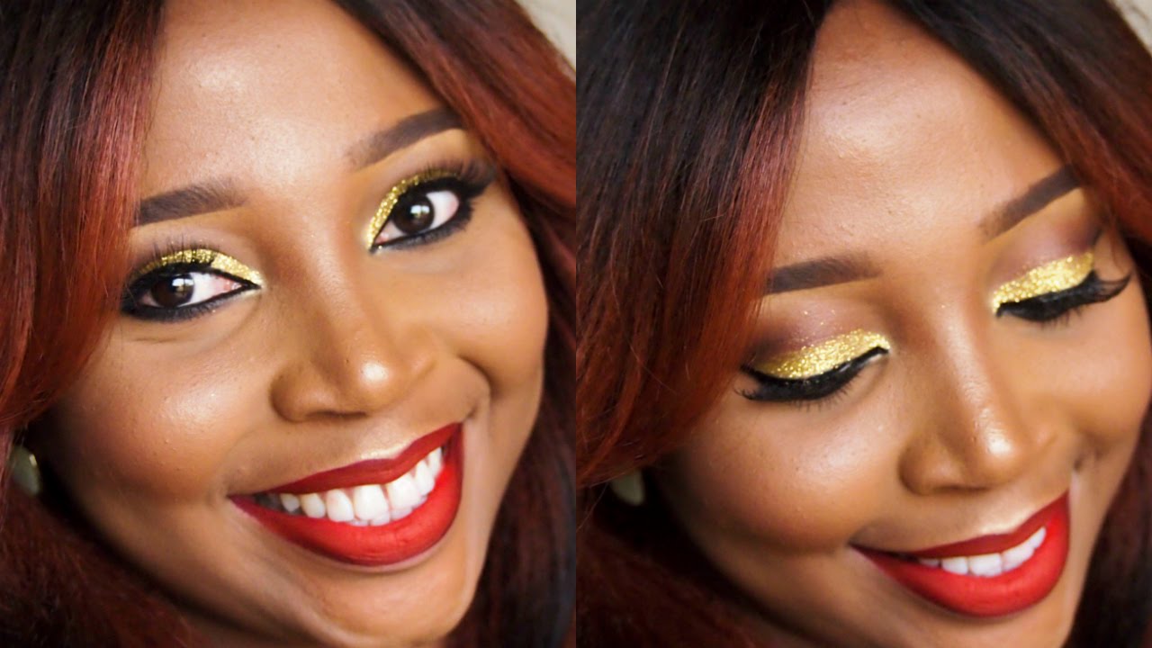 Easy Gold Glitter look + 2 lip combos - YouTube