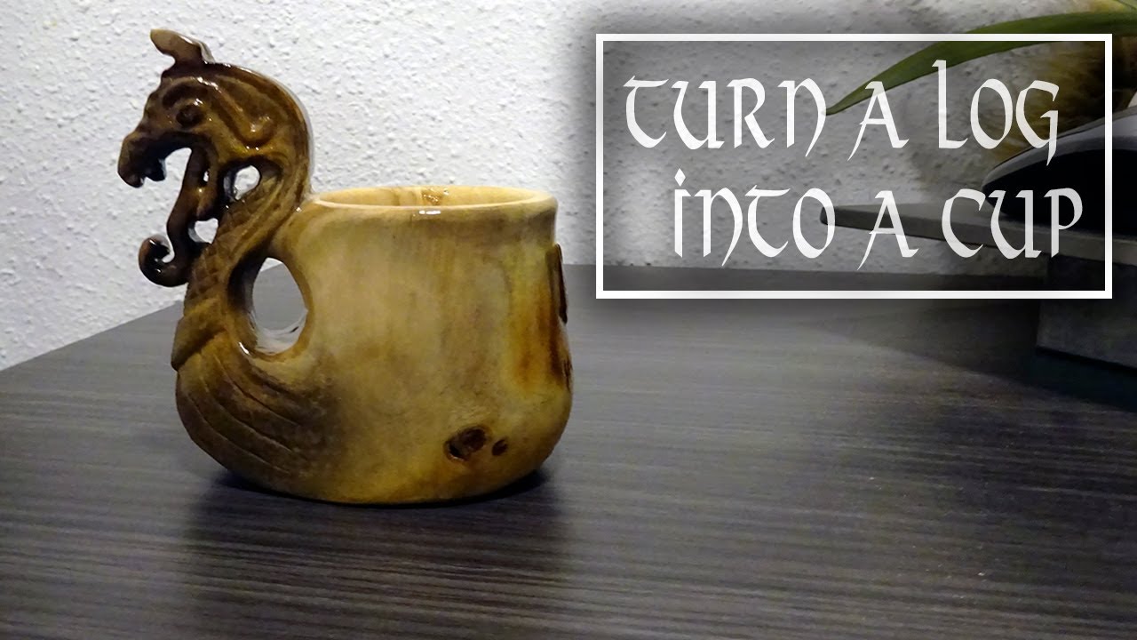 TURN A LOG INTO A VALHALLA WOODEN CUP carving cup - YouTube