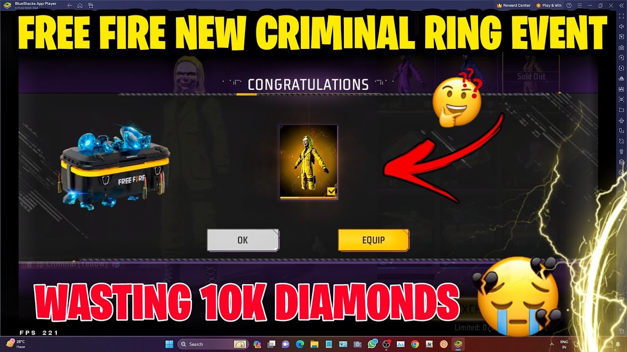 FREE FIRE NEW CRIMINAL RING EVENT😡 | WASTING 10K DIAMONDS😭 | FREE FIRE ...