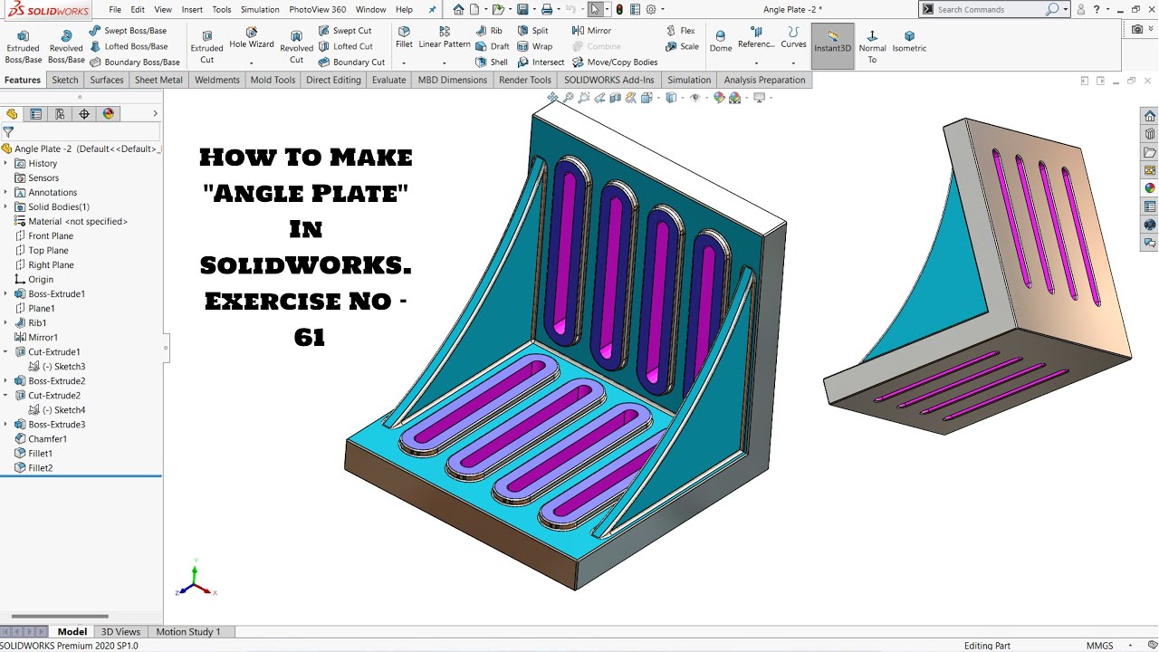 How To Make ''Angle Plate'' In SolidWorks Exercise No 61 - YouTube
