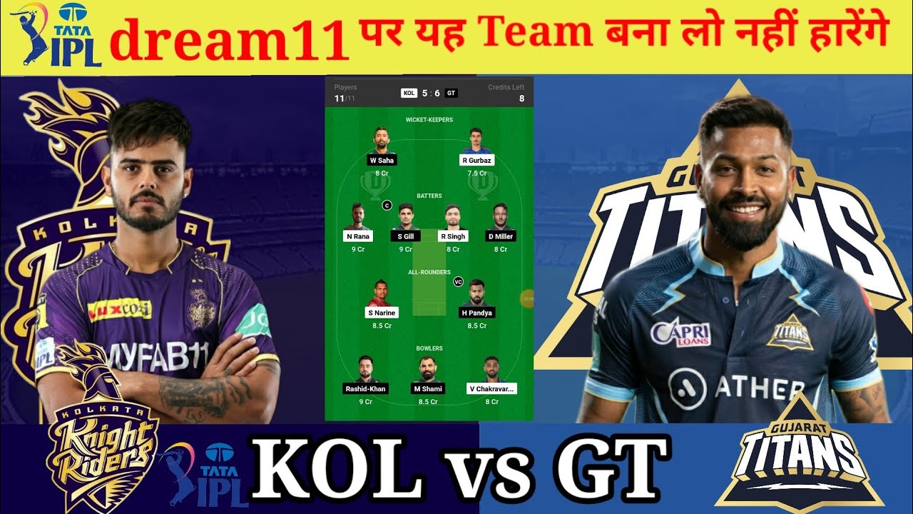 Kolkata versus Gujarat Tata IPL 2013 dream11 per aaj ki team Tata IPL ...