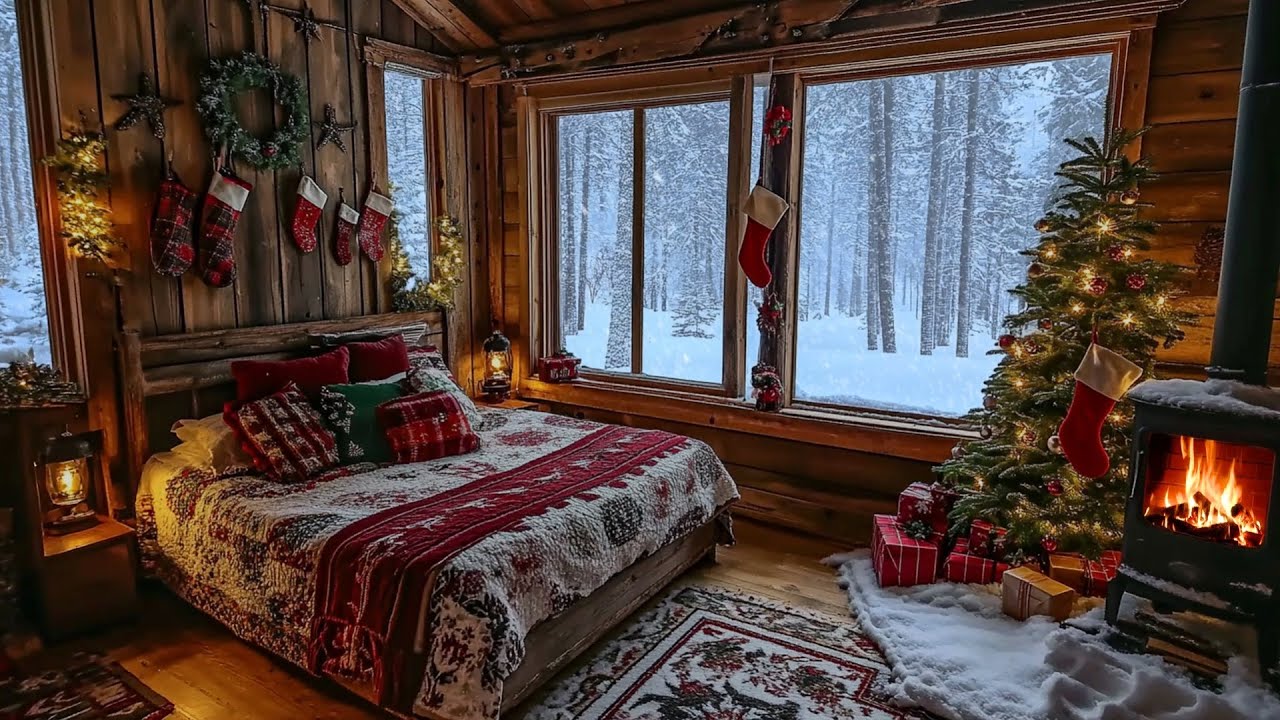 Drift into Deep Sleep in a COZY WINTER Cottage | Warm Fire, Snowstorm ...