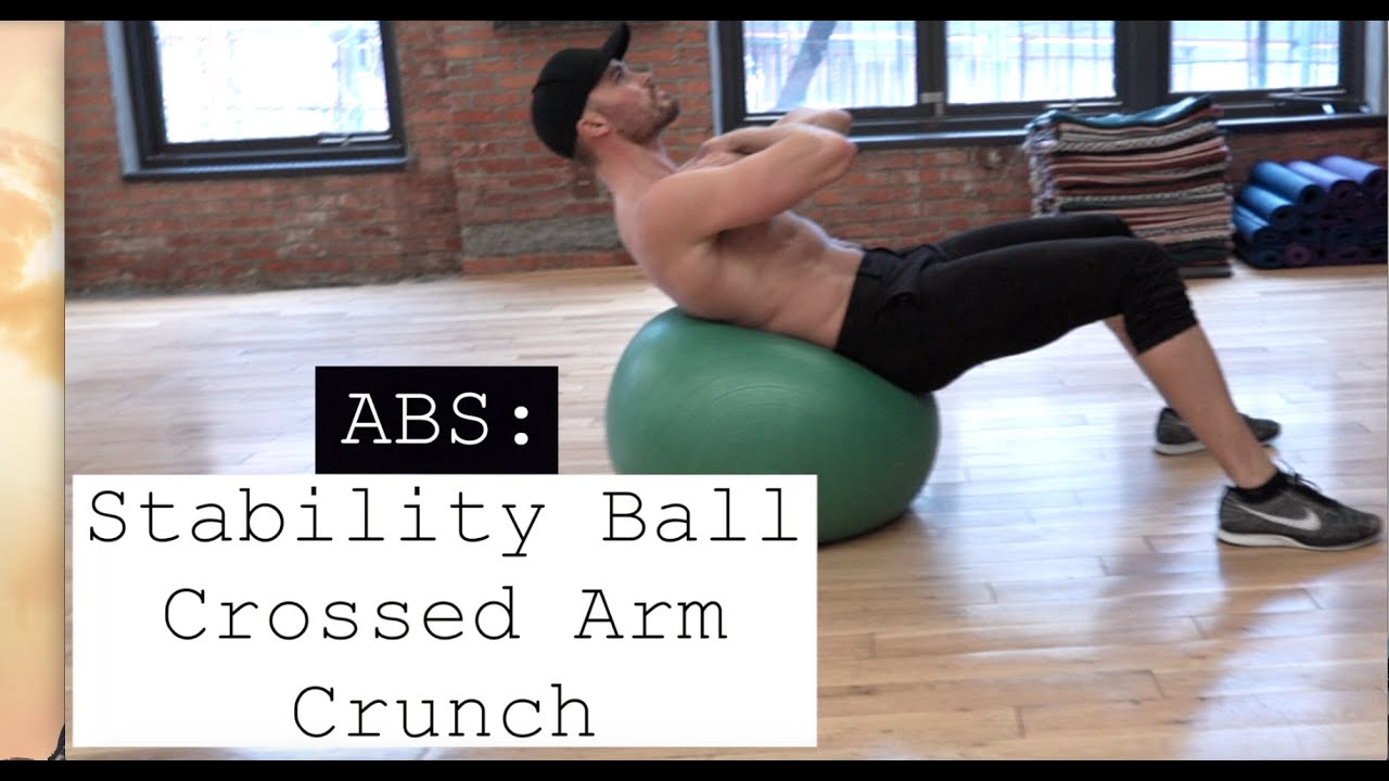 abs; stability ball crossed arm crunch - YouTube