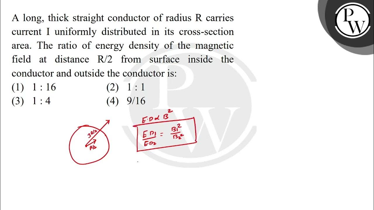 A long, thick straight conductor of radius \( \mathrm{R} \) carries current I uniformly distribu ...