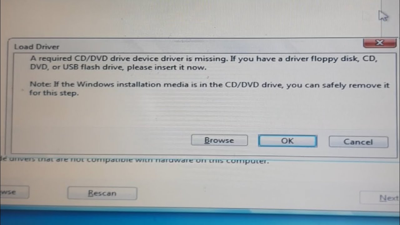 A required cd/dvd drive device driver is missing. if you have a driver ...