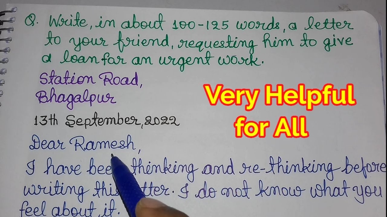 A letter to friend for financial help/for a loan//Letter Writing - YouTube