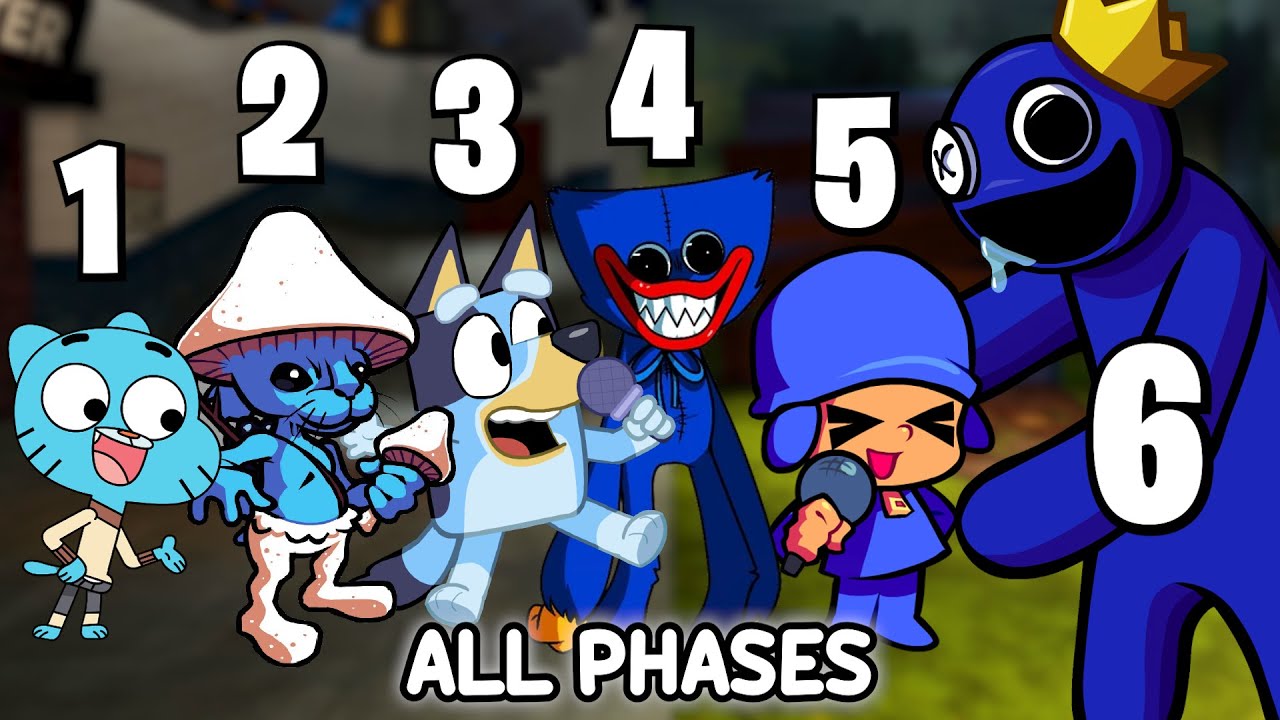 Blue Character ALL PHASES - Friday Night Funkin' (Blue, Gumball, Smurf ...