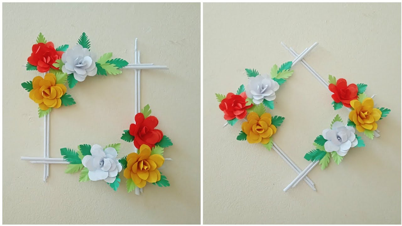 কাগজের ফুল বানানো-kagojer ful || Beautifulpaper wall hanging || কাগজের ...