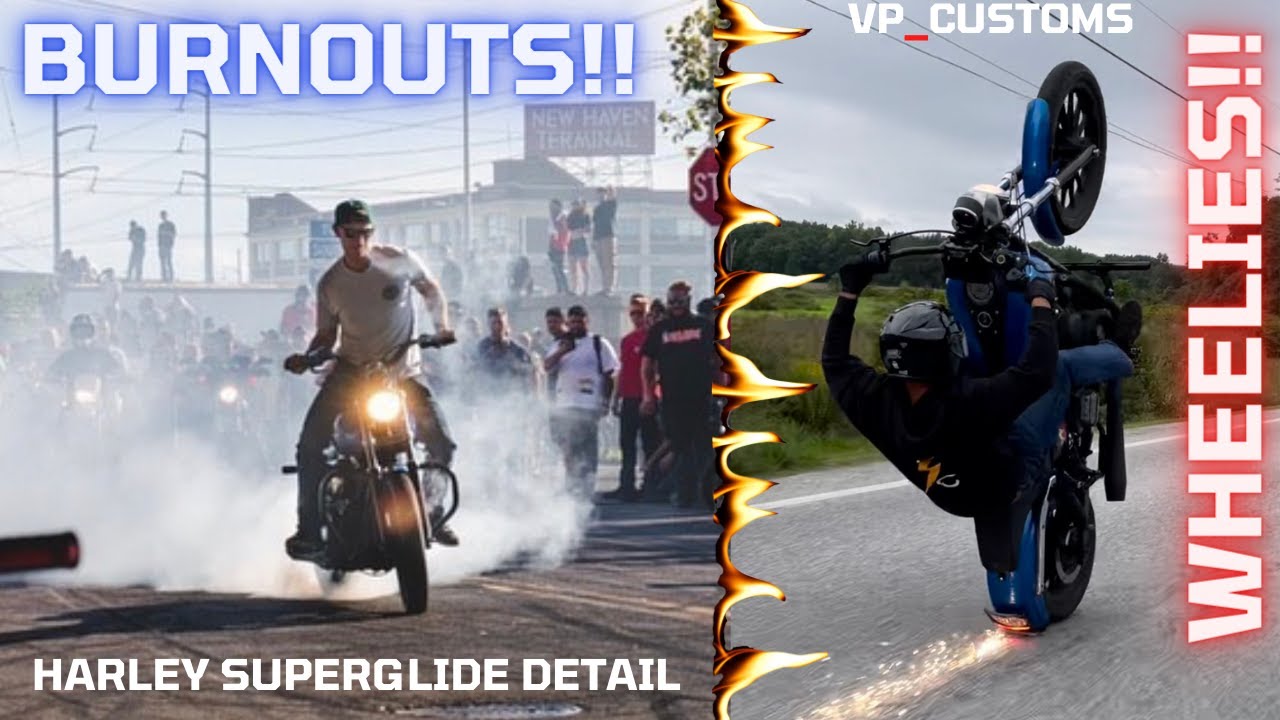 HARLEY SUPERGLIDE STUNT BIKE DETAIL!! WHEELIES AND BURNOUTS INCLUDED ...