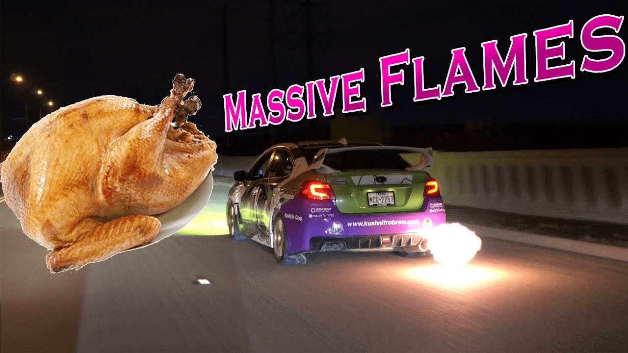 INSANE Subaru WRX shooting MASSIVE FLAMES (roasting a turkey!) - YouTube