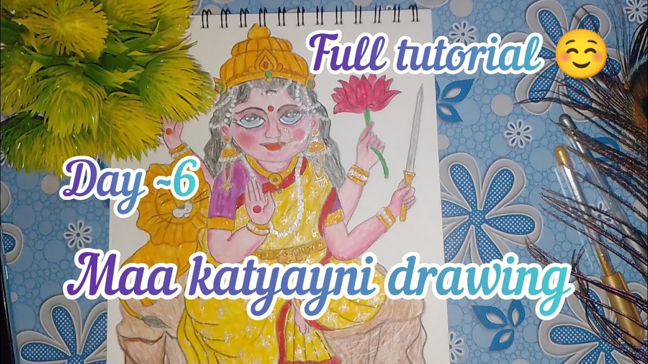 cute ☺️ navdurga drawing series 🔱| maa katyayani drawing 🔱day ~6🌹 ...
