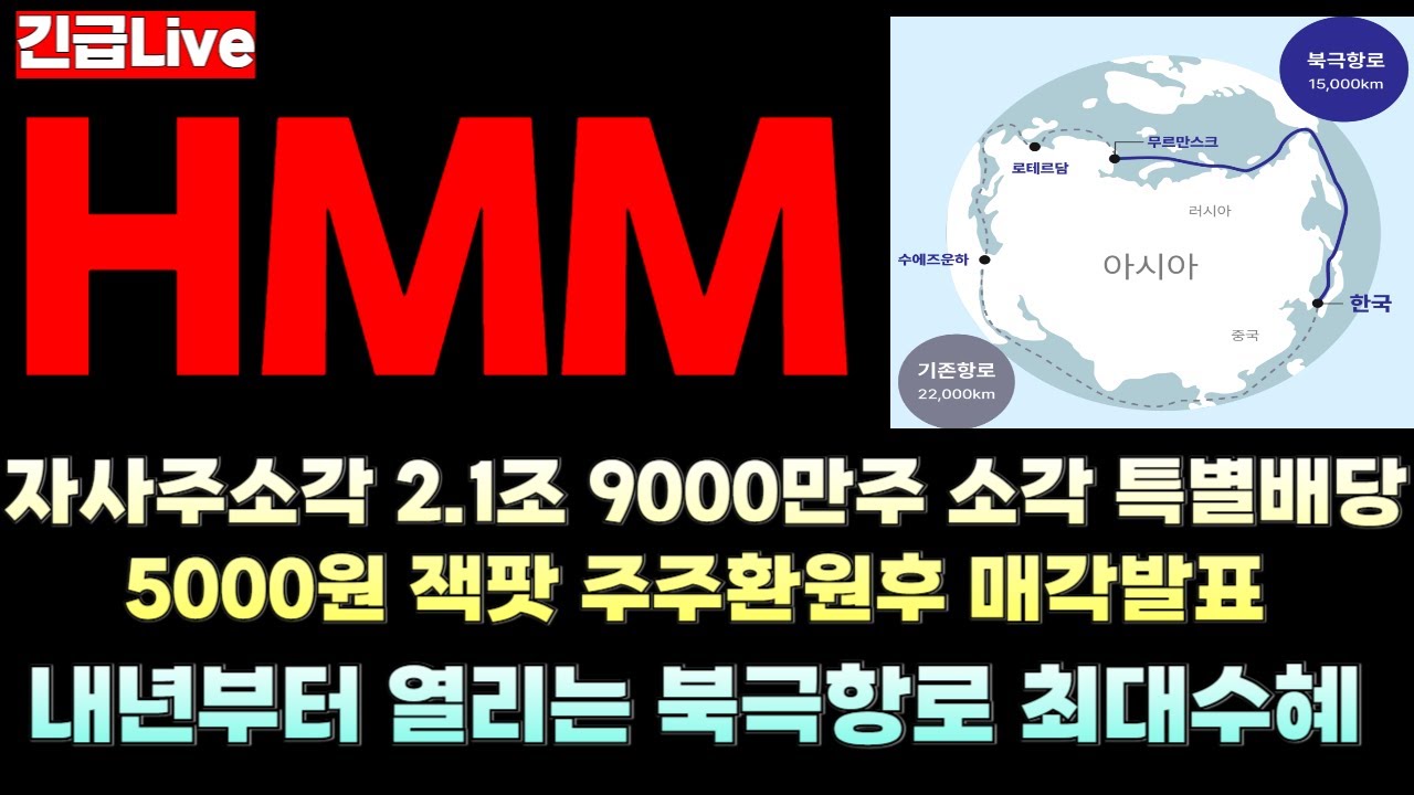 [HMM 주가전망] '속보' 자사주소각 2.1조 9000만주 소각 특별배당 5000원 잭팟 주주환원후 매각추진 발표! - YouTube