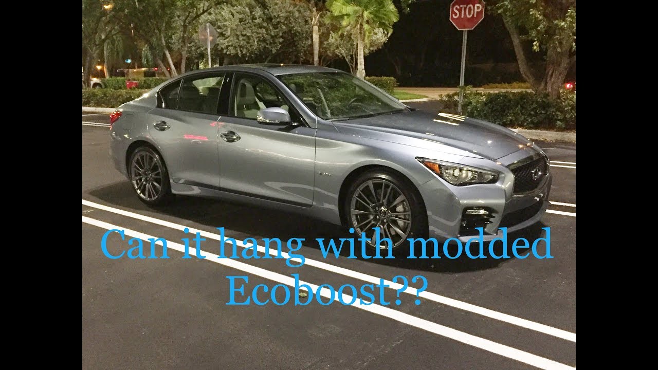 Infiniti Q50 RS400 vs. Ecoboost Mustang - YouTube
