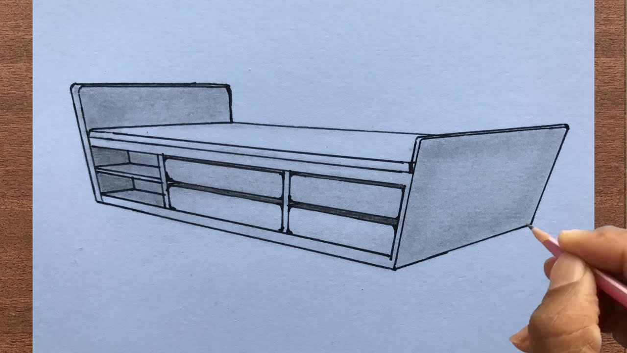 How to Draw a Bed Frame with Storage and slatter Bedbase in 3 Point ...
