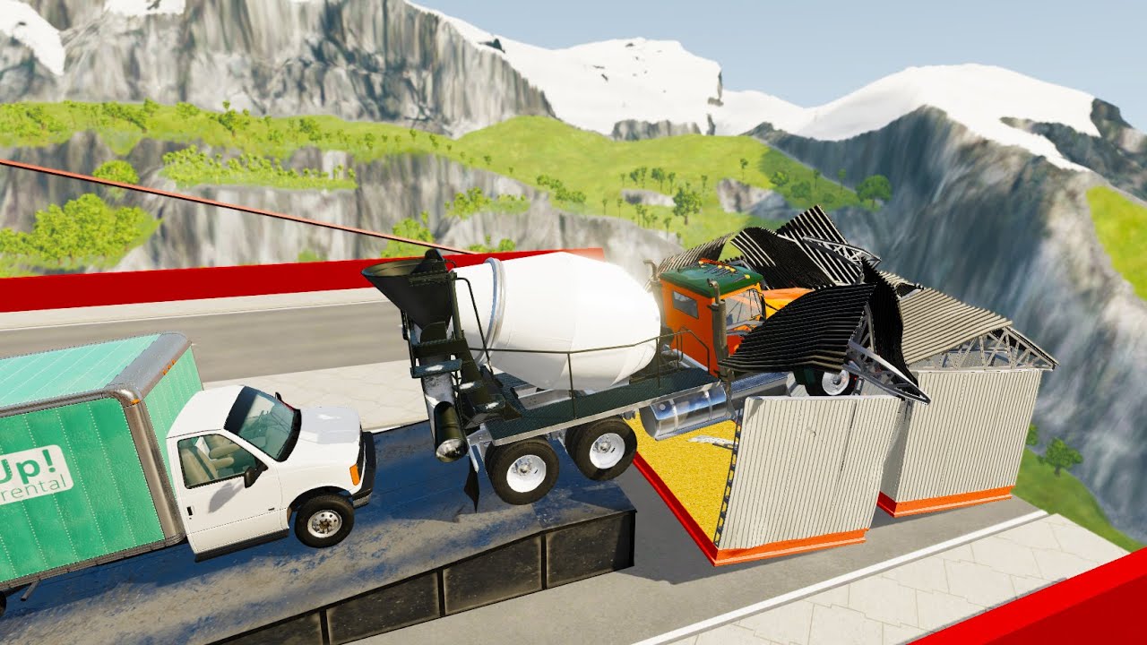Heavy Vehicle Open Bridge Jumps Through Two Metal Shed (Crash Test ...