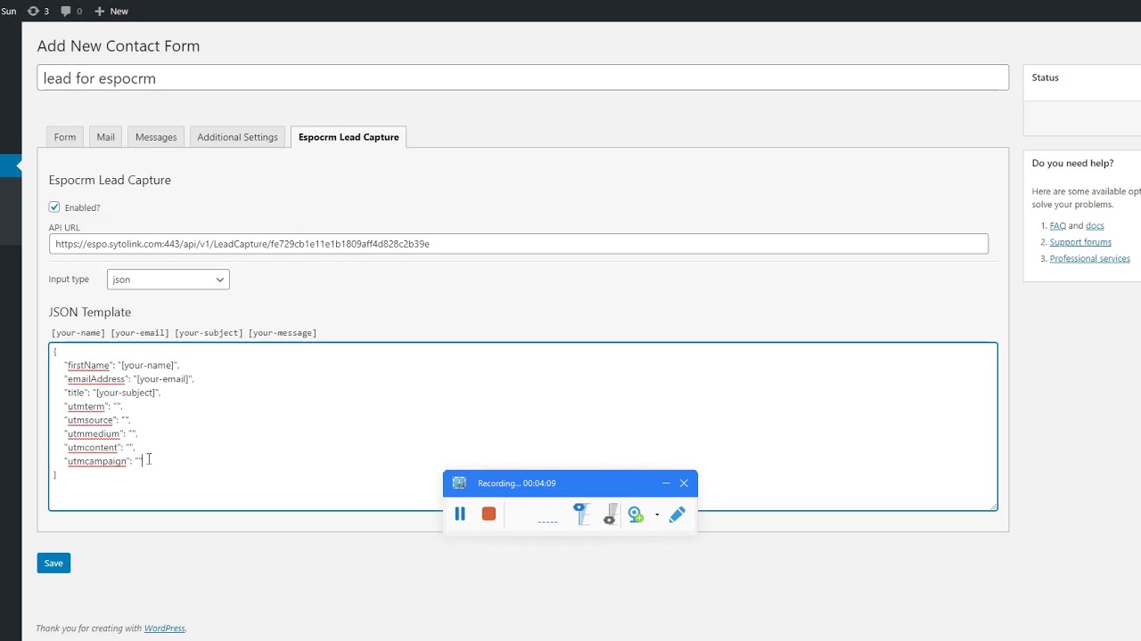 Eblasoft | Espocrm Lead Capture From Wordpress Using Contact 7 - YouTube