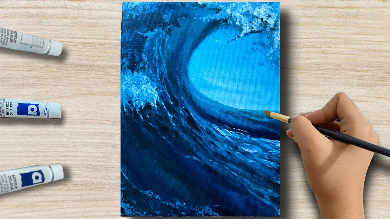 Acrylic ocean wave painting tutorial - YouTube