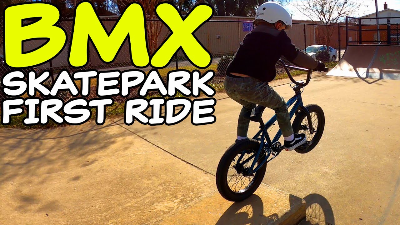Kid First Ride BMX at Skatepark!! - YouTube