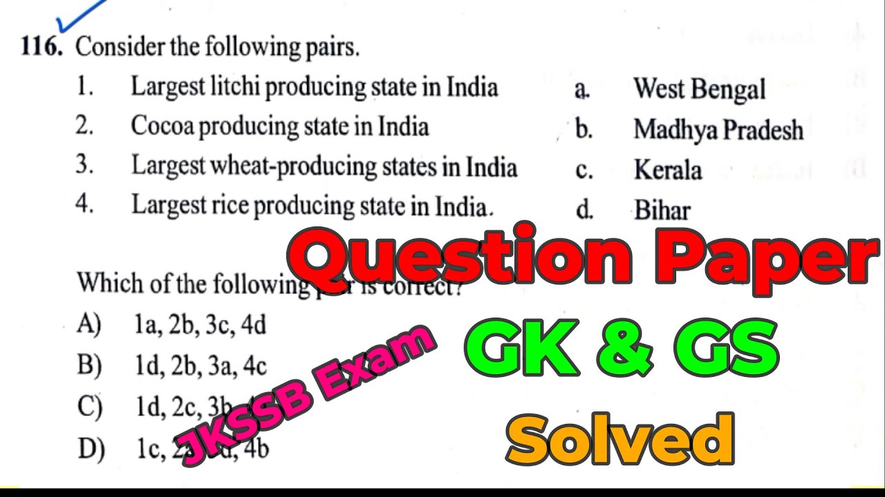Exam question Paper, Science Question Paper jkssb, General awareness ...