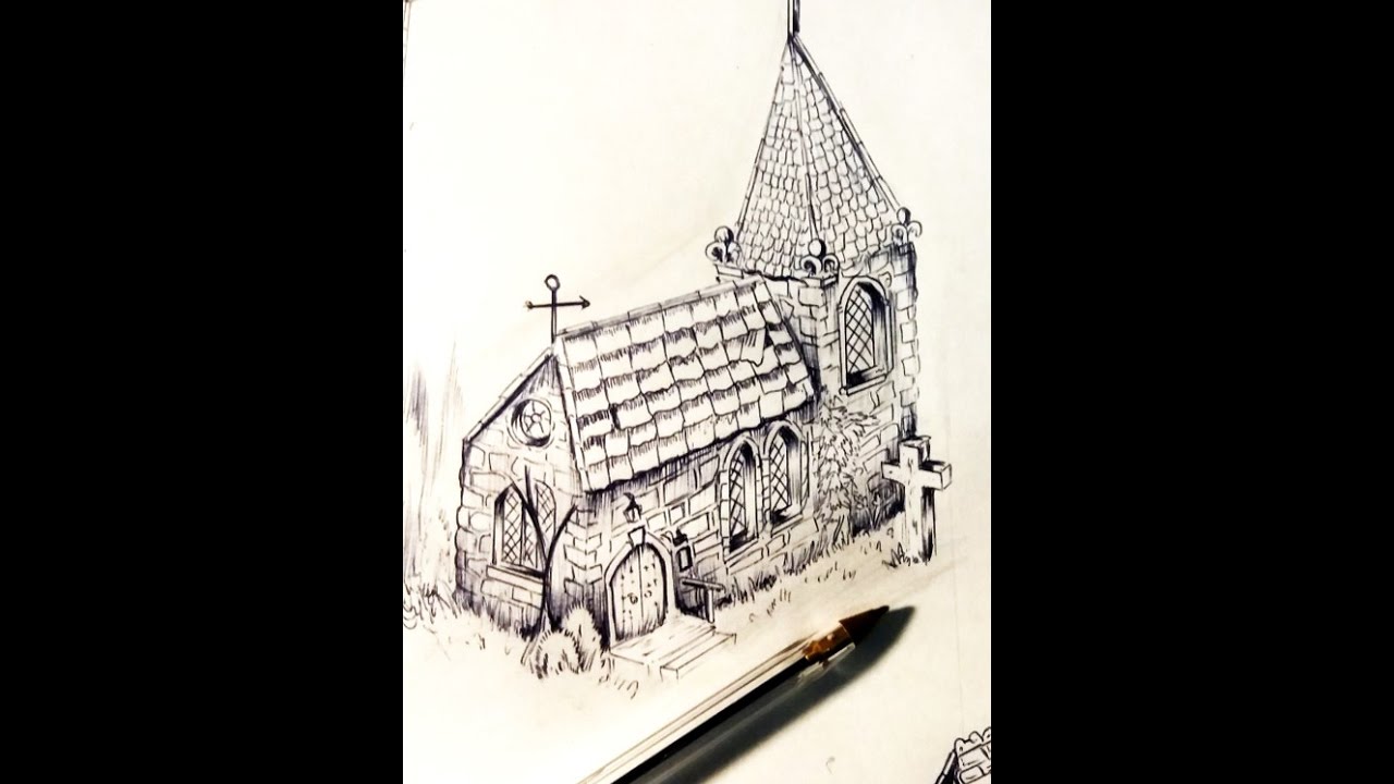 drawing small church (timelapse) - YouTube