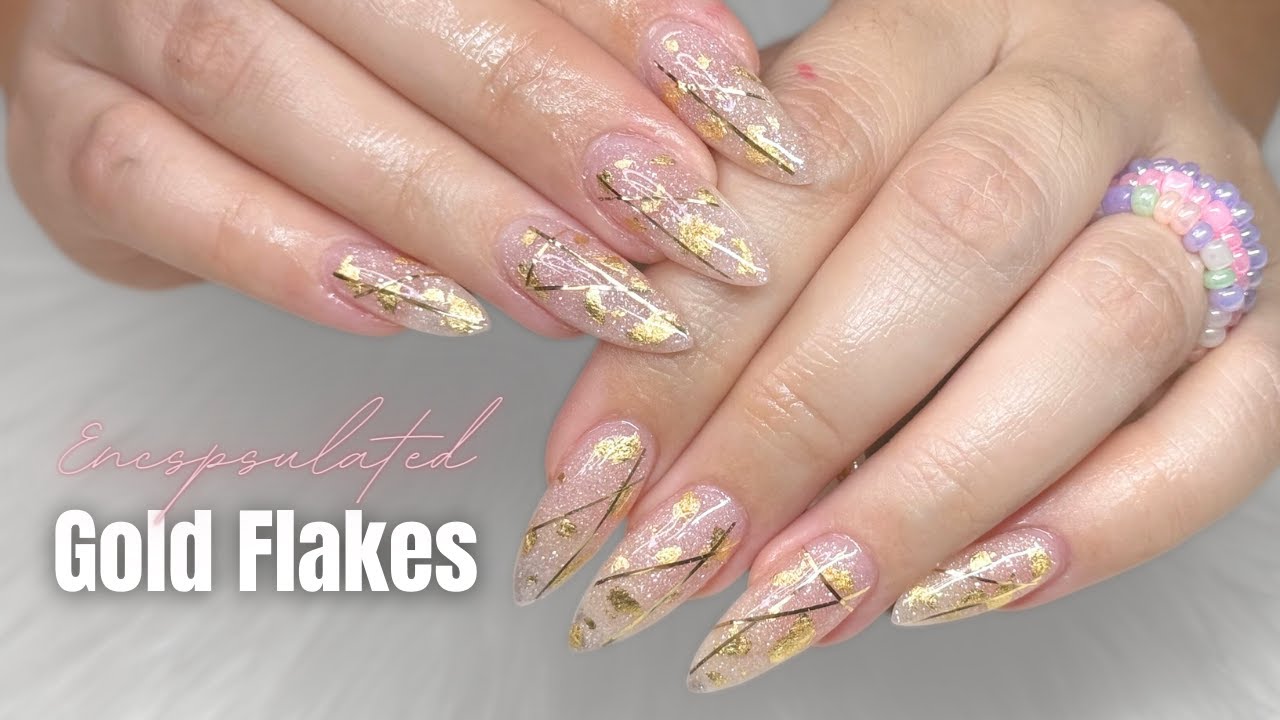 Encapsulated Gold Flakes Acrylic Nails Tutorial - YouTube