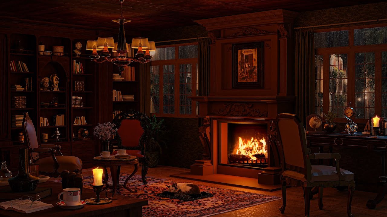 Cozy Room Ambience - Rain and Warm Fireplace for Sleep, Study and ...