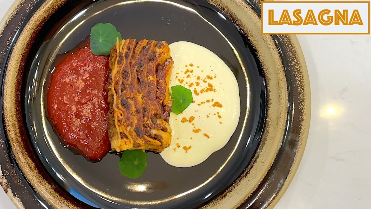 Fine Dining Beef Lasagne Recipe with Marinara Sauce and Cheese Foam ...