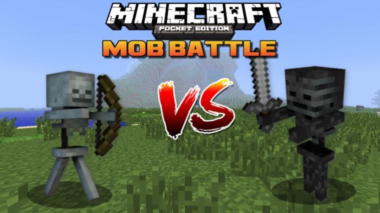 Minecraft Pe Skeleton Vs Wither Skeleton Mob Battles Youtube