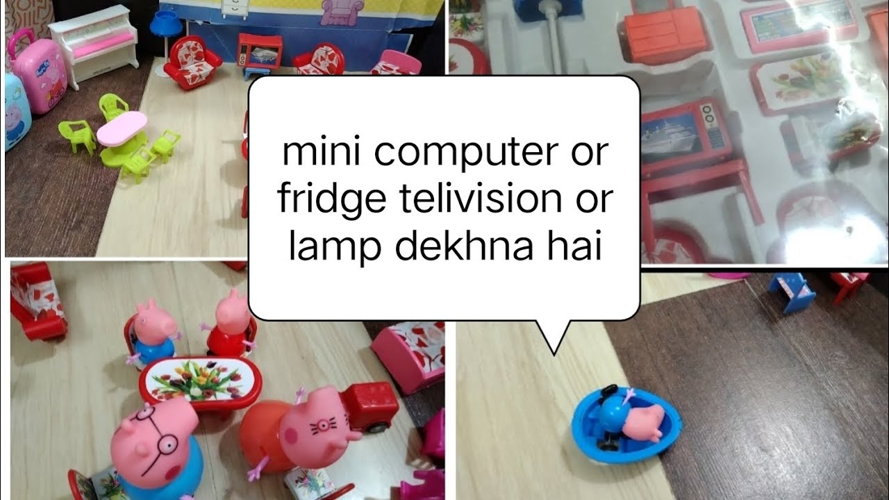 Toy fridge t v computer and mini toys furniture unboxing with Peppa pig ...