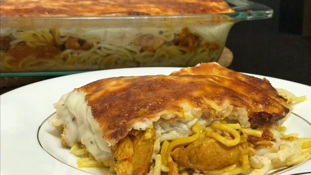 طريقة عمل المكرونة بالبشاميل مع الدجاجChicken spaghetti with Bechamel ...