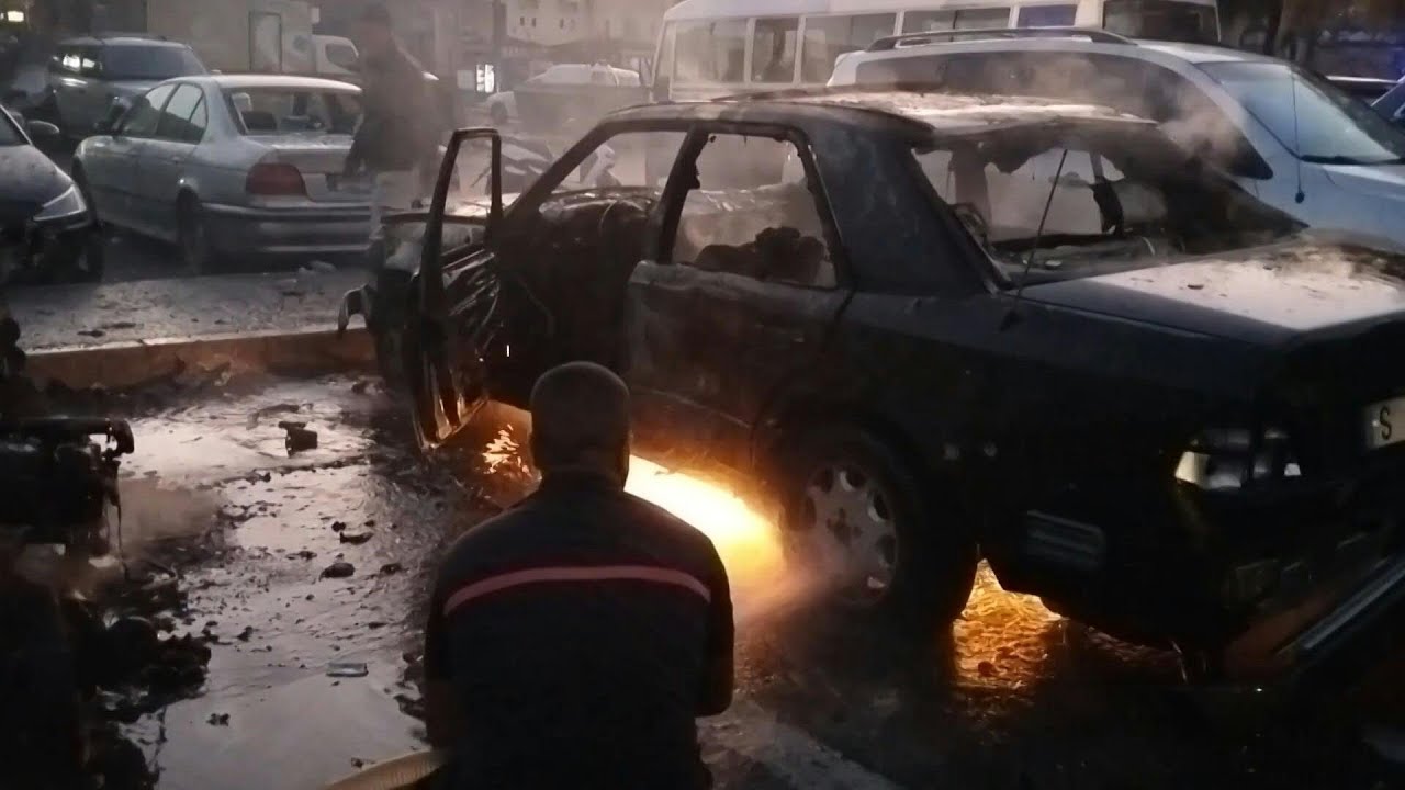 Rescuers extinguish fire in car targeted by Israeli strike in southern ...
