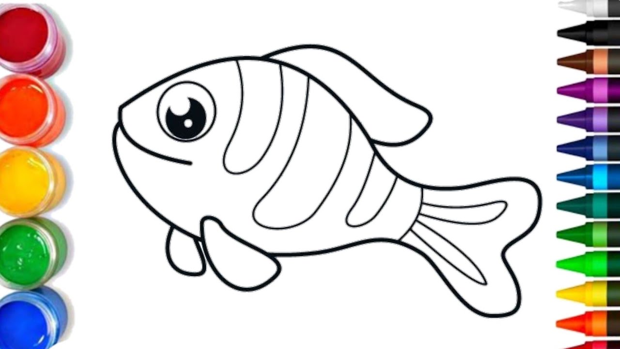how to draw fish drawing and colouring for kids | fish drawing step by ...