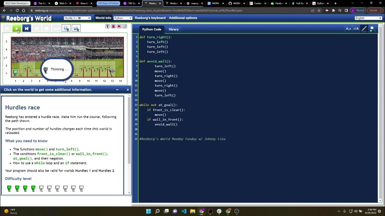 Reeborg's World Monday Funday - Hurdle 3 - YouTube