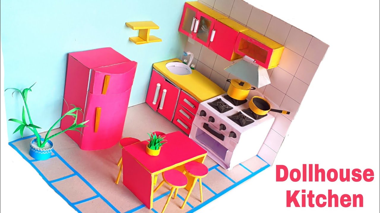 DIY Miniature Cardboard Kitchen For Dollhouse ( With Measurement) - YouTube