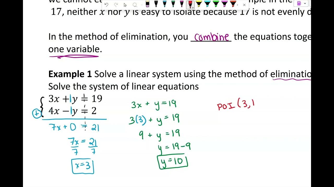MPM2D- 1.4 - Solving POI using Elimination - YouTube