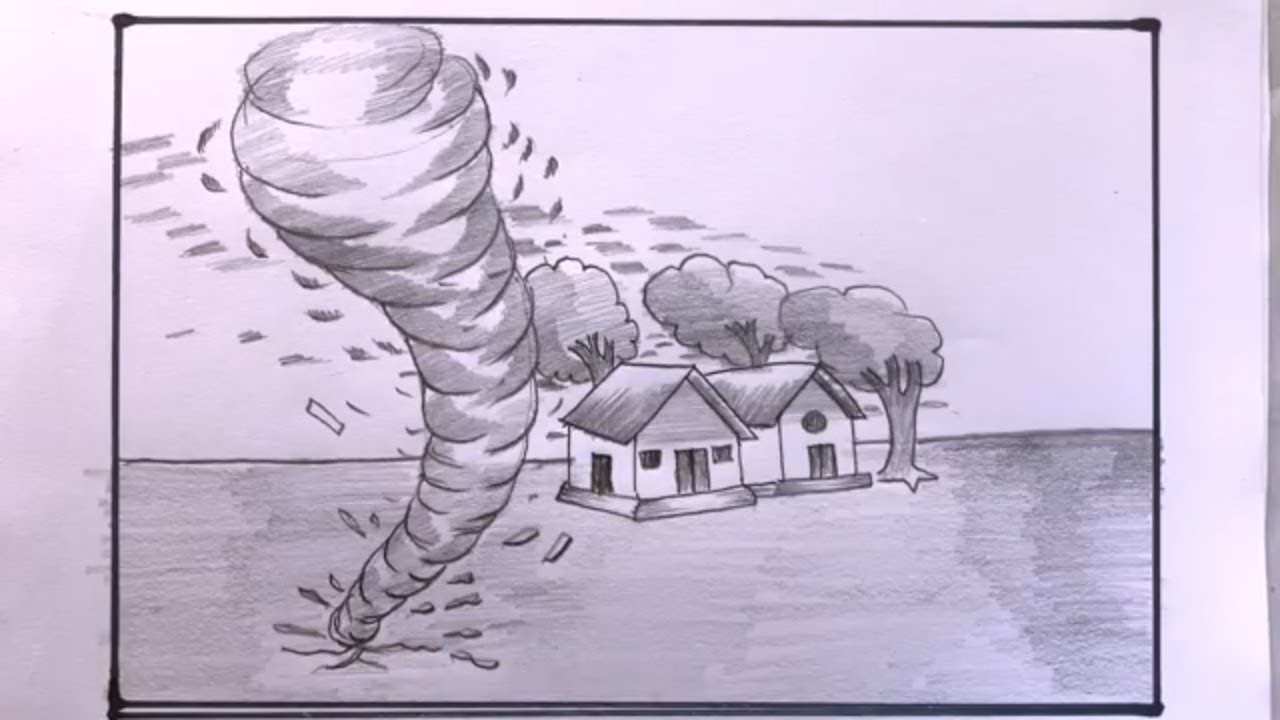 How To Draw Tornado Scenery/Tornado Scenery Drawing - YouTube