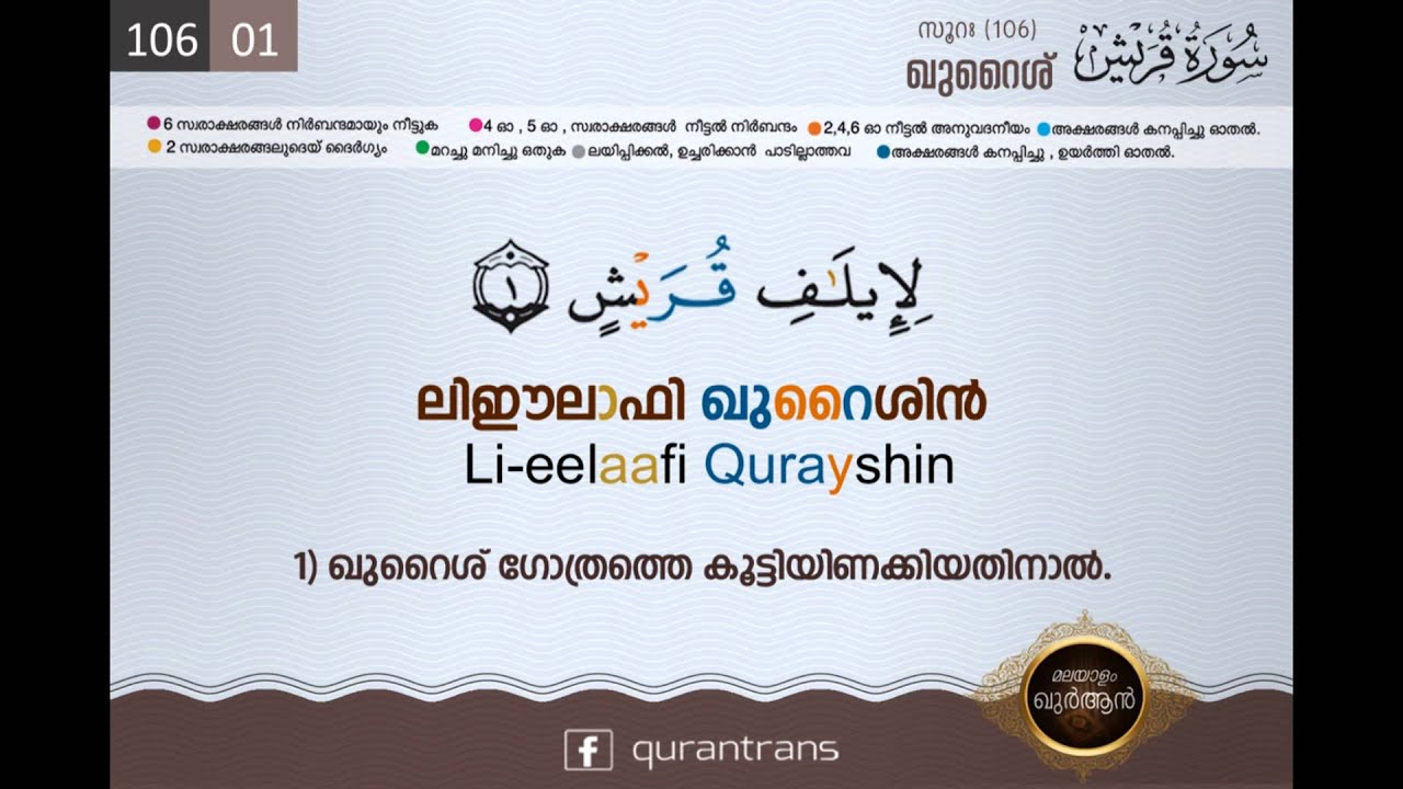 Chapter 106 Surah Quraish സ റത ത ഖ റ ശ 1080p HD