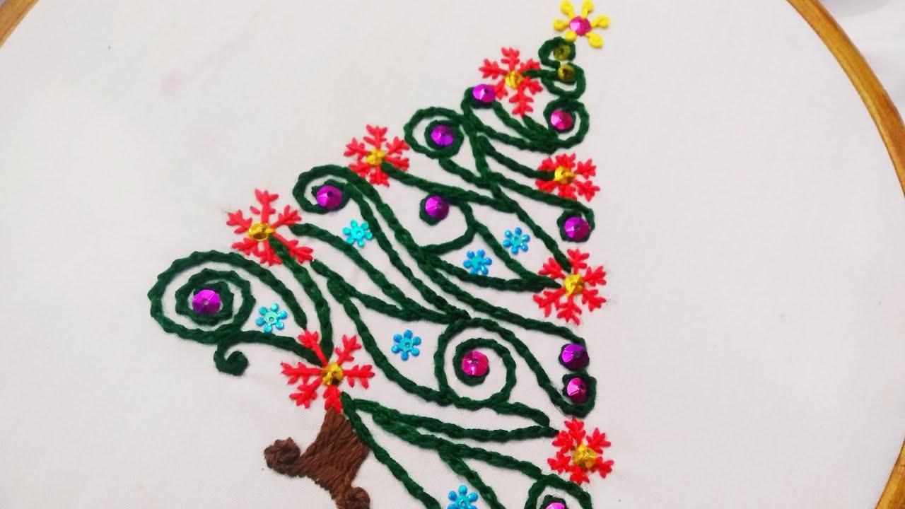 Hand Embroidery :- Christmas tree embroidery by hand - YouTube