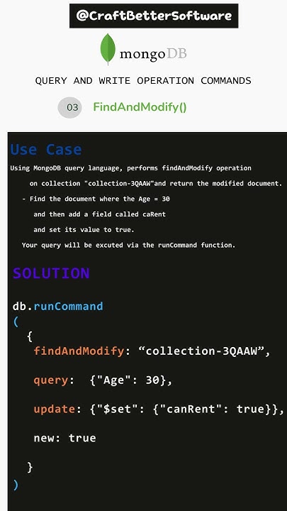 Nosql Database Mongodb Findandmodify Command Youtube
