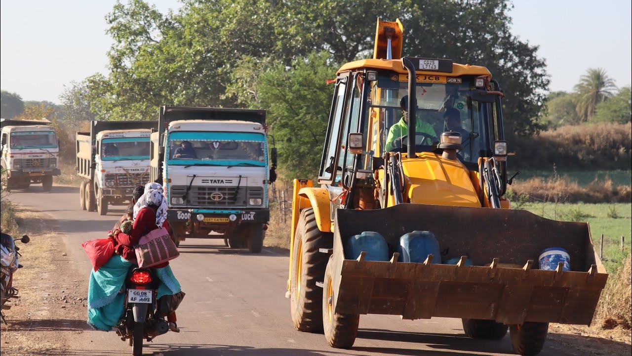 JCB 3dx Plus Loading Murum in 3 Tata Truck For Working Road Making ...