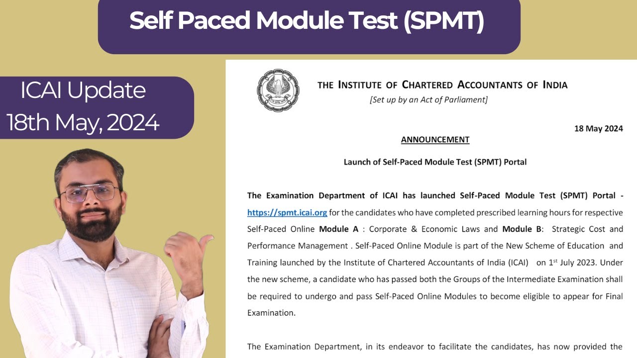 Self Paced Online Test (SPMT) announcement | SPOM Update | ICAI Update ...