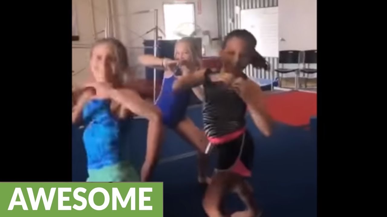 Girls show off their gymnastics triangle dance - YouTube