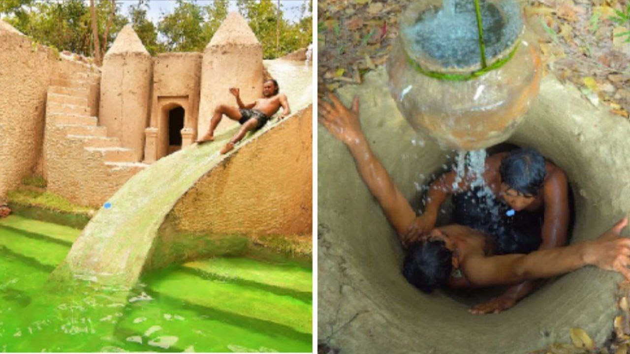 Build Tunnel Swimming Pool Water Slide & My 95 Days Building a Million ...
