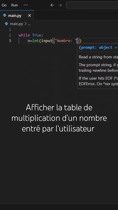 Python pour débutant(table de multiplication d'un nombre entré par l'utilisateur) - YouTube