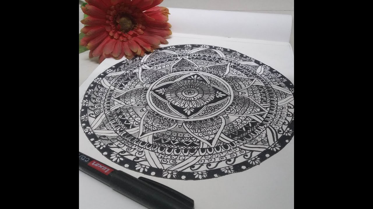 Shaded Mandala Art || How To Draw Simple Mandala Art || Easy Mandala ...
