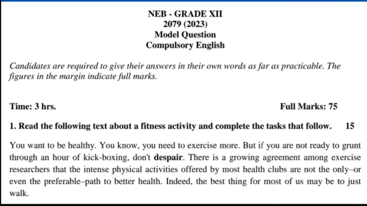 NEB Class 12 English Model Questions for Practice 2082 | Class 12 ...