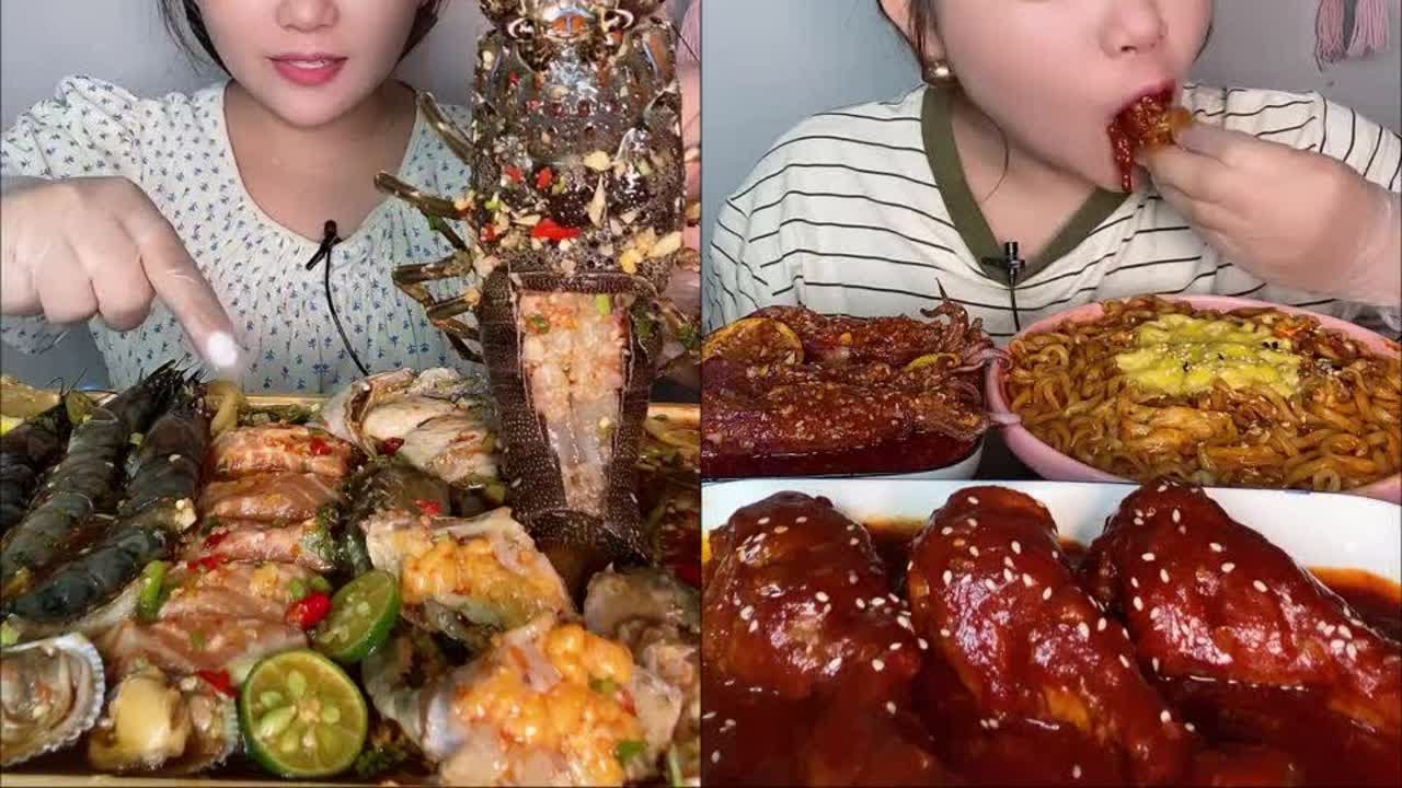 Asmr Mukbang Spicy Noodle And Seafood 47 Youtube