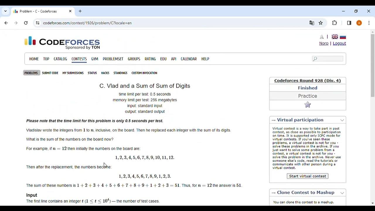 Codeforces Round 928 Div4 C Vlad And A Sum Of Sum Of Digits Full Ac Practice Youtube