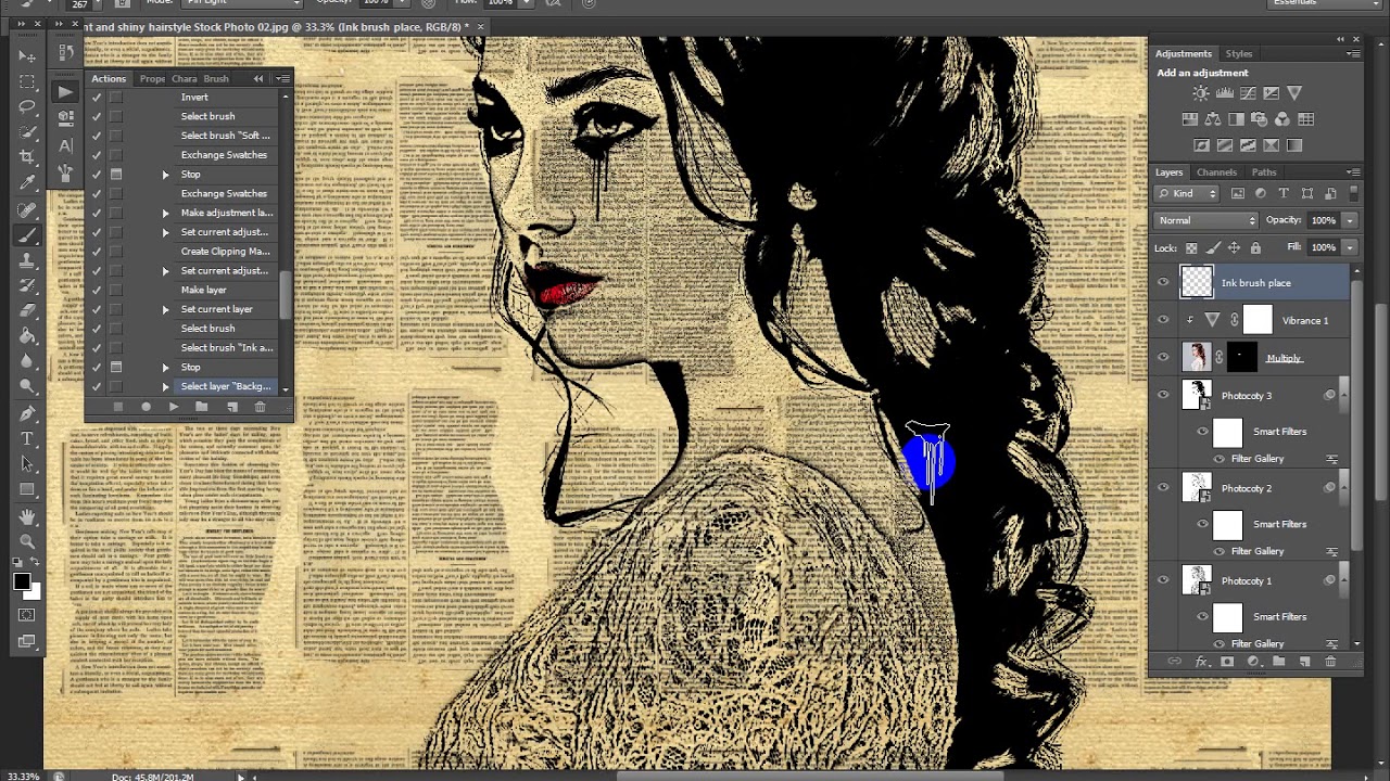 Video Tutoria Ink Portraits Art Photoshop Action - YouTube