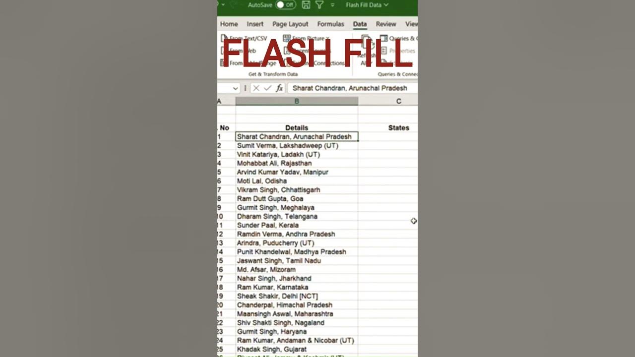 Flash Fill Shorts Excel Exceltips Trending Exceltipsandtricks Flashfill Youtube